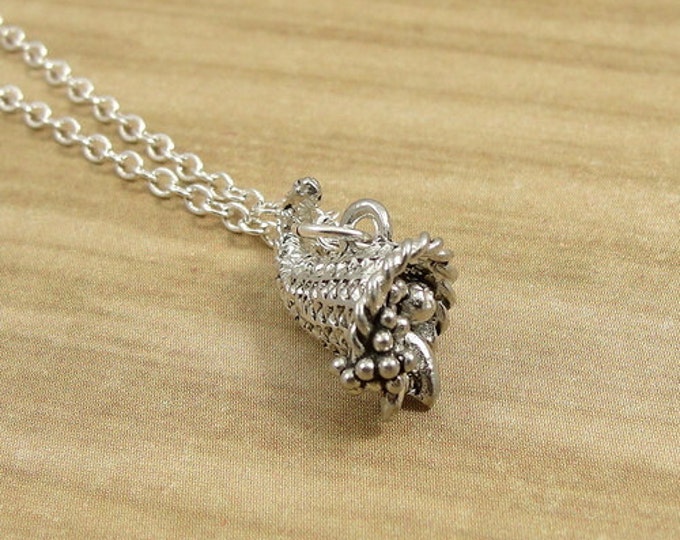 Cornucopia Necklace, Silver Cornucopia Charm on a Silver Cable Chain - Etsy