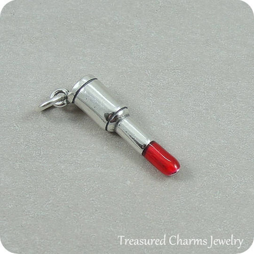 Red Lipstick Charm Sterling Silver Red Lipstick Charm for - Etsy