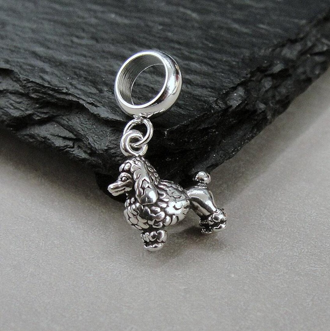 925 Sterling Silver Poodle Dangle Bead Charm, Tiny Toy Poodle European ...