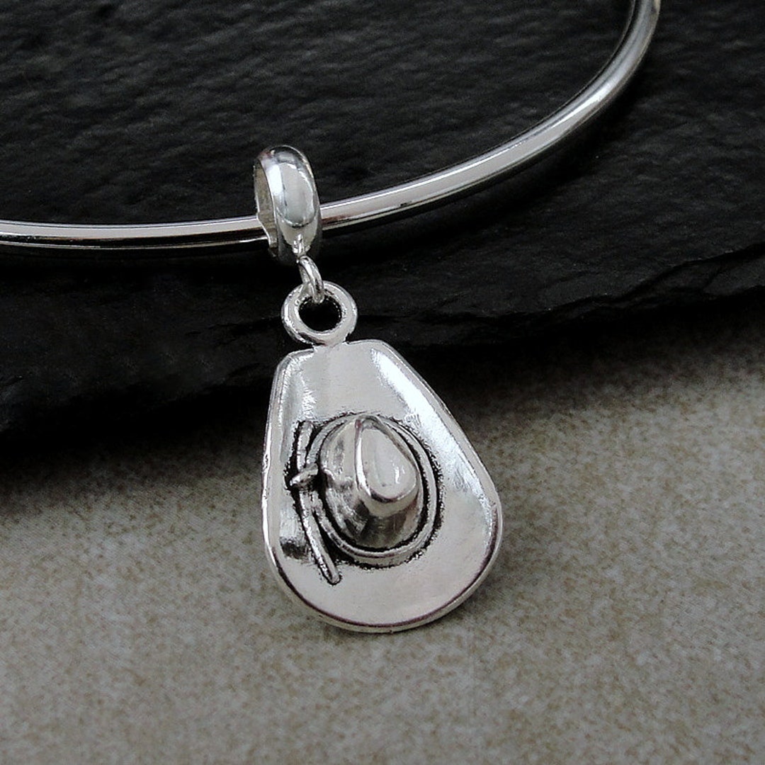 Cowboy Hat European Charm, Silver Cowboy Hat Dangle Charm, 3D Cowboy ...