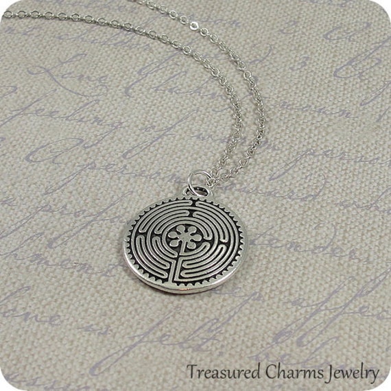 Labyrinth Necklace Silver Labyrinth Maze Charm on a Silver | Etsy