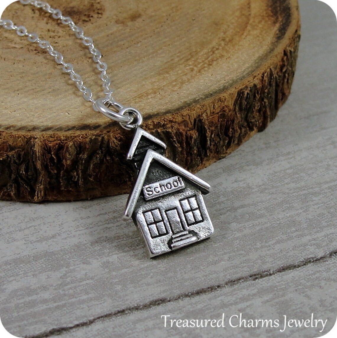 Sterling Silver School House Necklace School Charm School - Etsy
