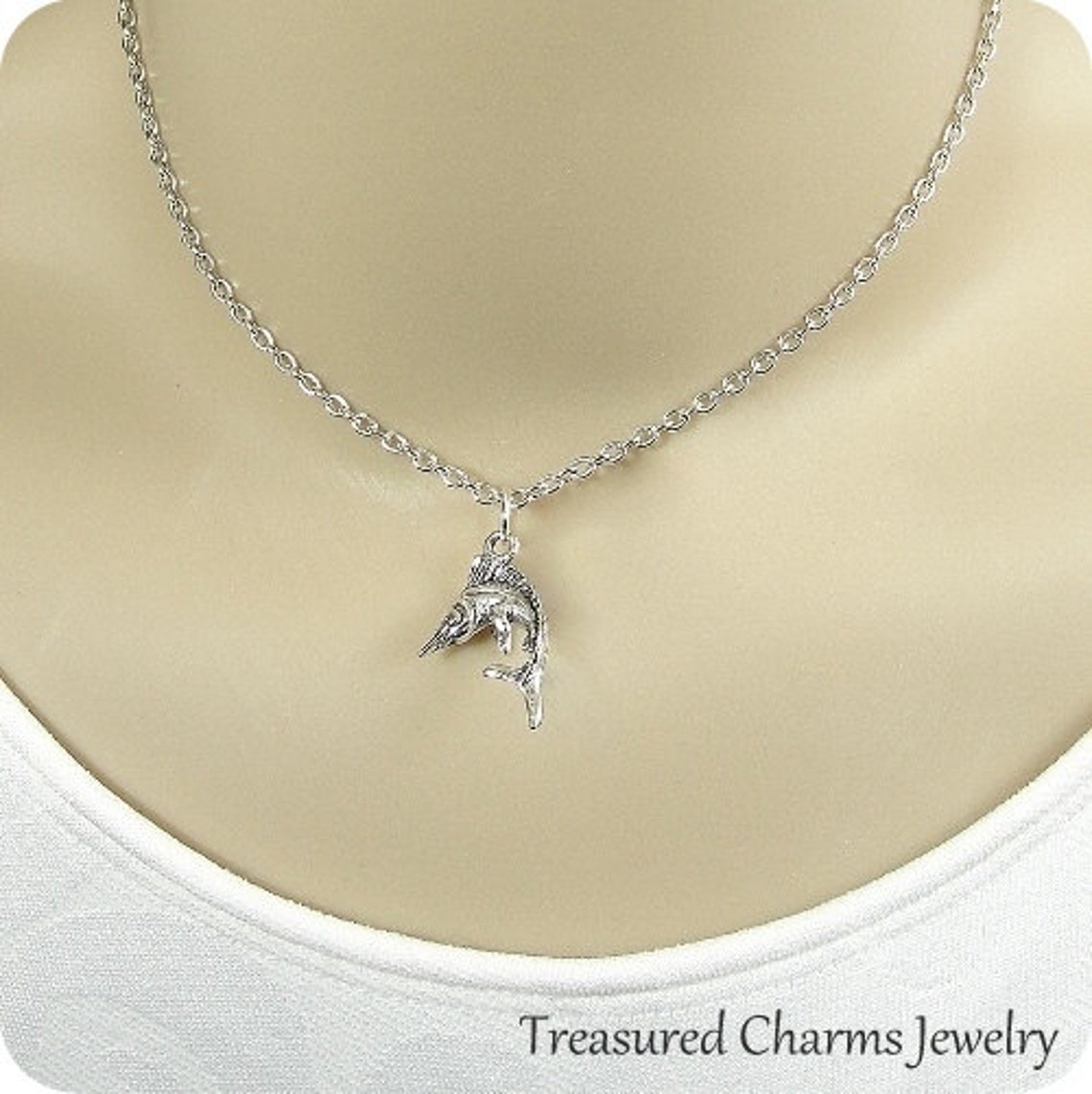 Blue Marlin Necklace Silver Plated Blue Marlin Charm on a - Etsy