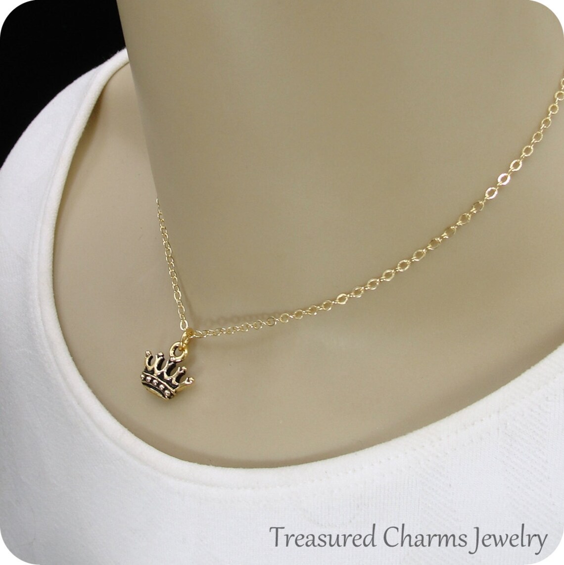 Princess Crown Necklace Gold Crown Charm Necklace Royal - Etsy