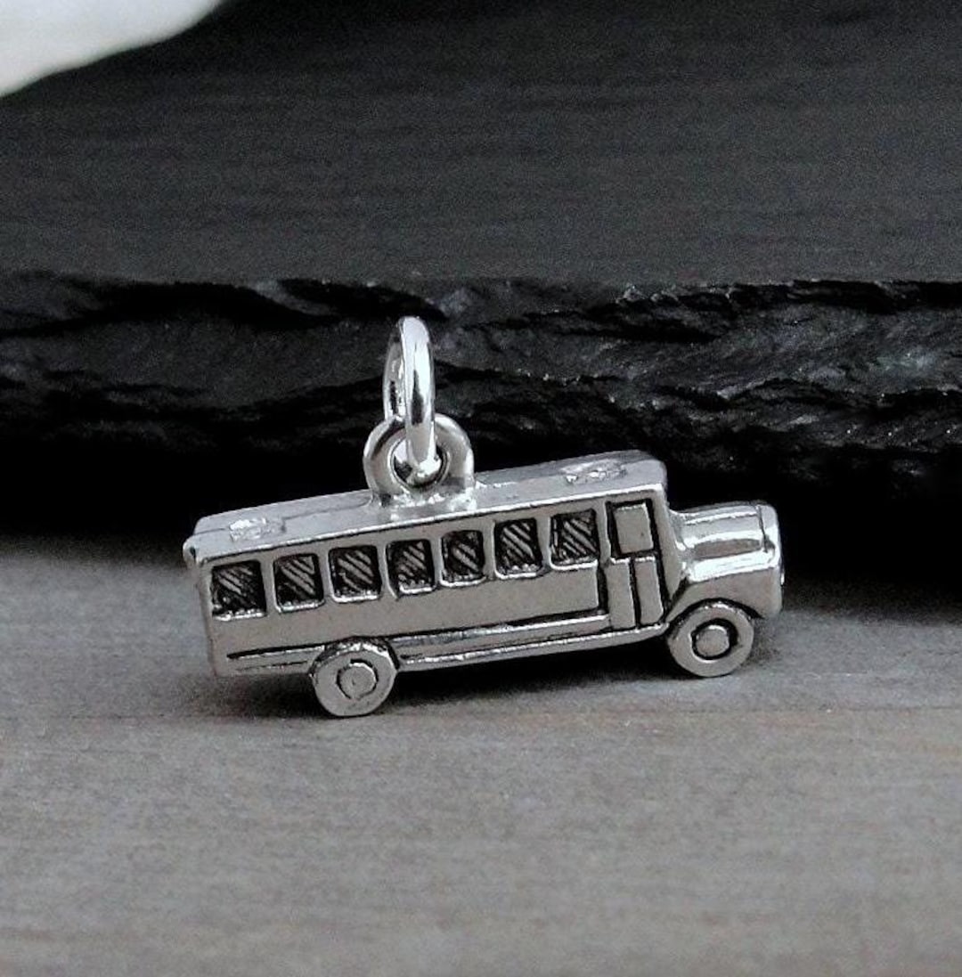 Silver School Bus Charm, 3D School Bus Pendant, School Charm, Bus ...