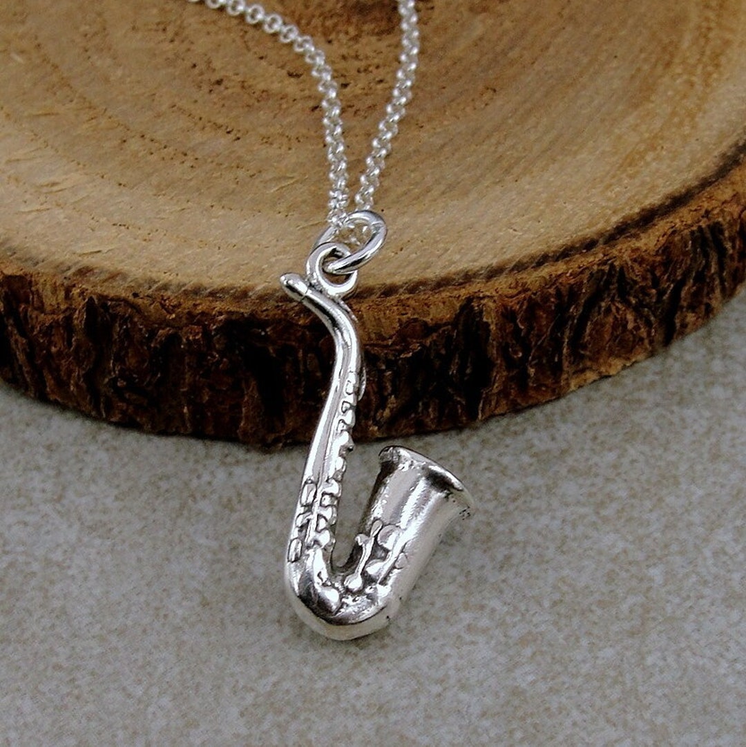 Saxophone Necklace, 925 Sterling Silver 3D Saxophone Charm Necklace ...