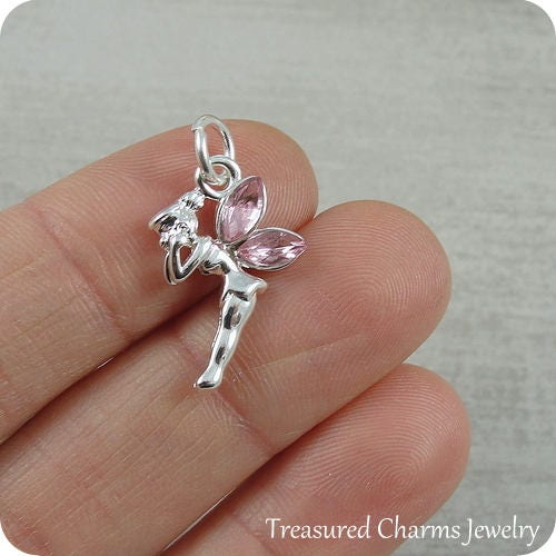 Fairy Charm Silver Fairy with Pink Wings for Necklace or | Etsy