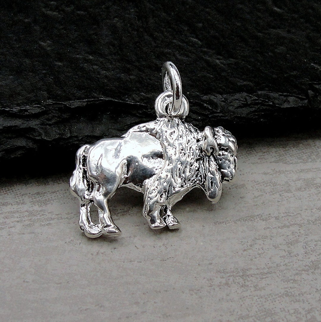 Buffalo Charm, Silver Buffalo Necklace Charm, American Bison Charm ...