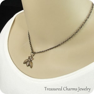 Bumble Bee Necklace, Antique Bronze Bumble Bee Charm on a Bronze Cable ...