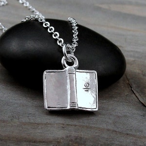 Open Book Necklace, Silver Plated 3D Book Charm Necklace, Author ...