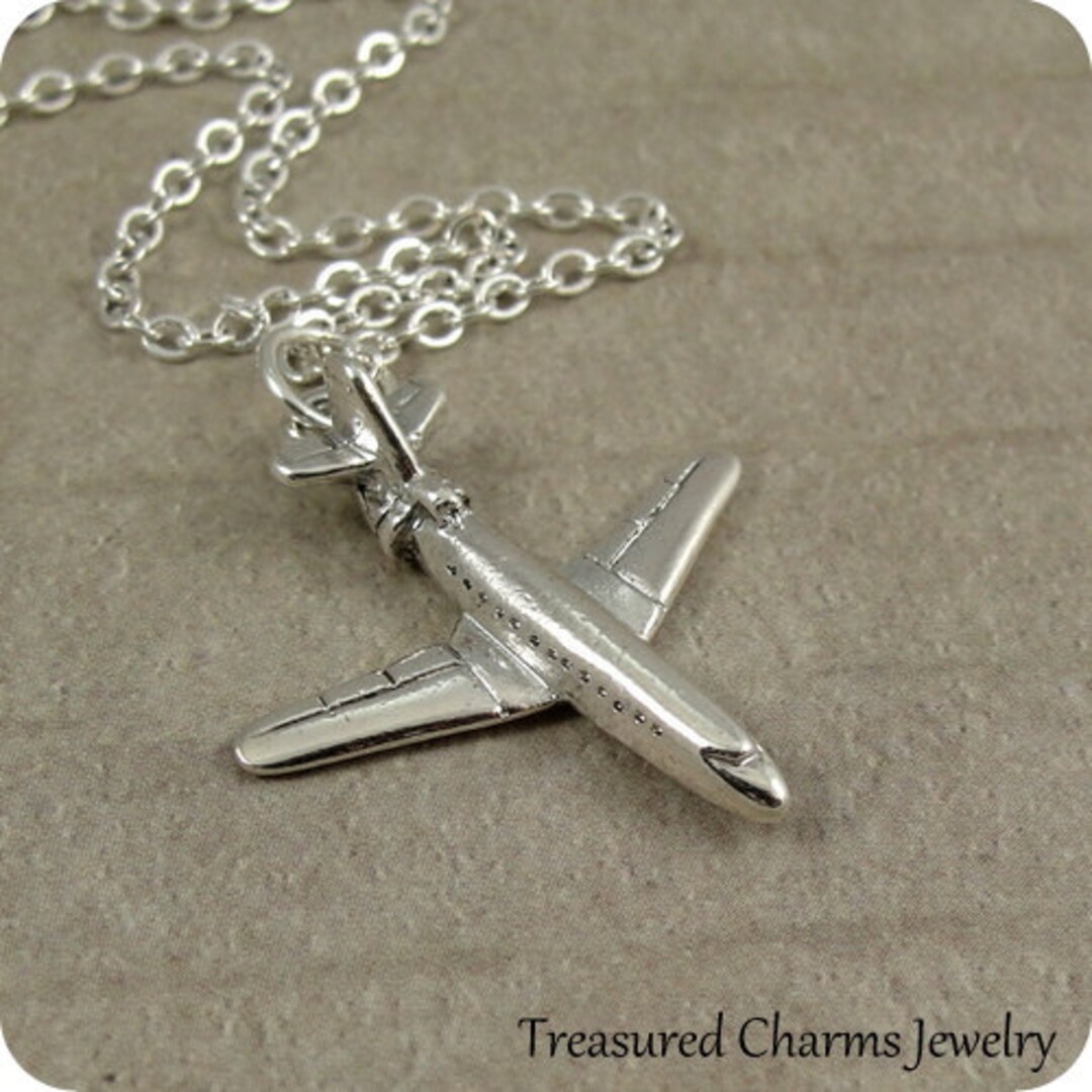 Airplane Necklace, Silver Airplane Charm on a Silver Cable Chain - Etsy