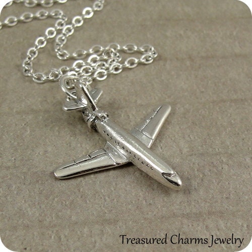 Miniature Airplane Necklace Silver Airplane Charm on a Silver - Etsy