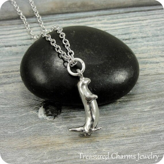 Otter Necklace Silver Otter Charm on a Silver Cable Chain - Etsy