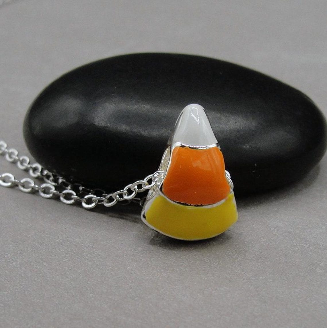 Candy Corn Necklace, Halloween Necklace, Candy Corn Charm, Halloween ...