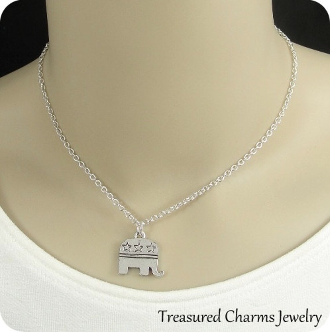 Republican Elephant Necklace Silver Republican Elelphant - Etsy
