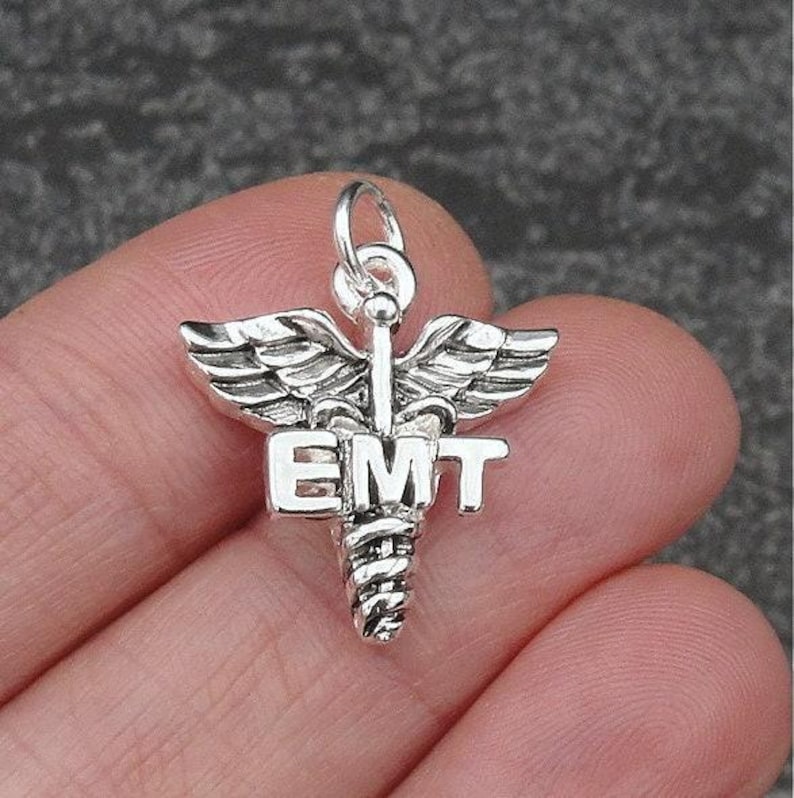 Silver EMT Symbol Charm, EMT Caduceus Charm, Paramedic Charm, Emergency ...