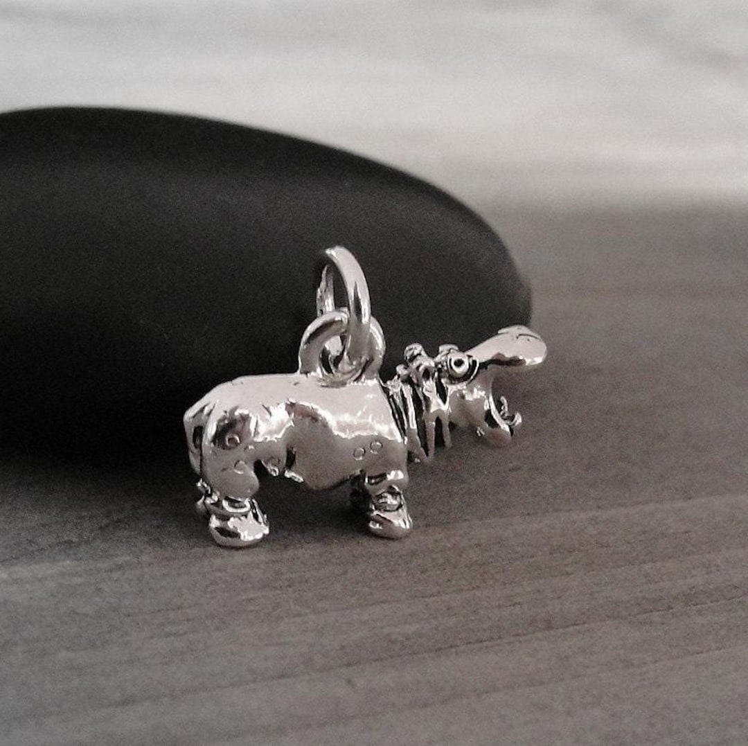 Hippopotamus Charm, Silver Hippo Charm for Necklace or Bracelet, 3D ...