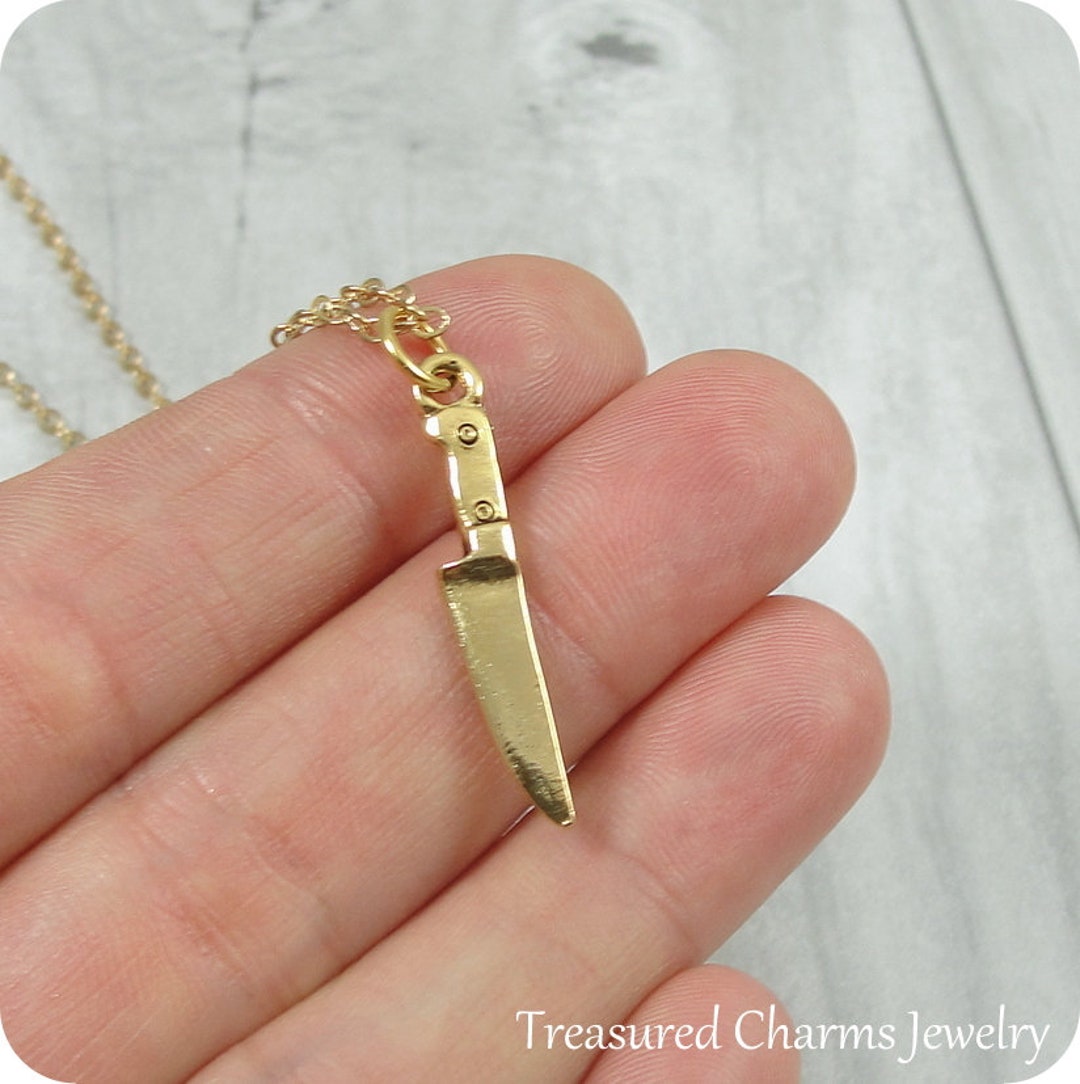 Miniature Knife Necklace, Gold Plated Knife Charm Necklace, Knife ...