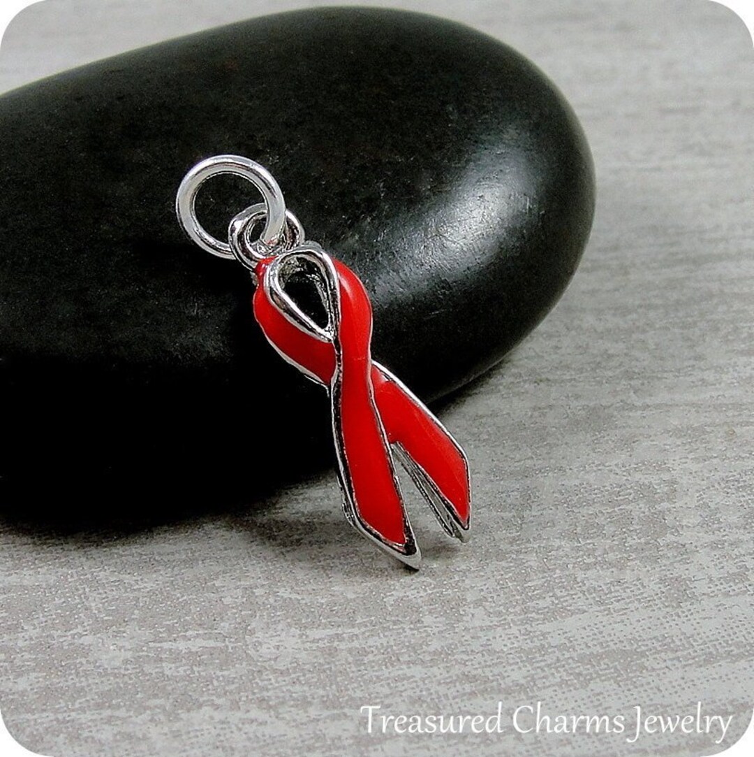 CLOSEOUT - Red Awareness Ribbon Charm, Silver and Red Awareness Ribbon ...