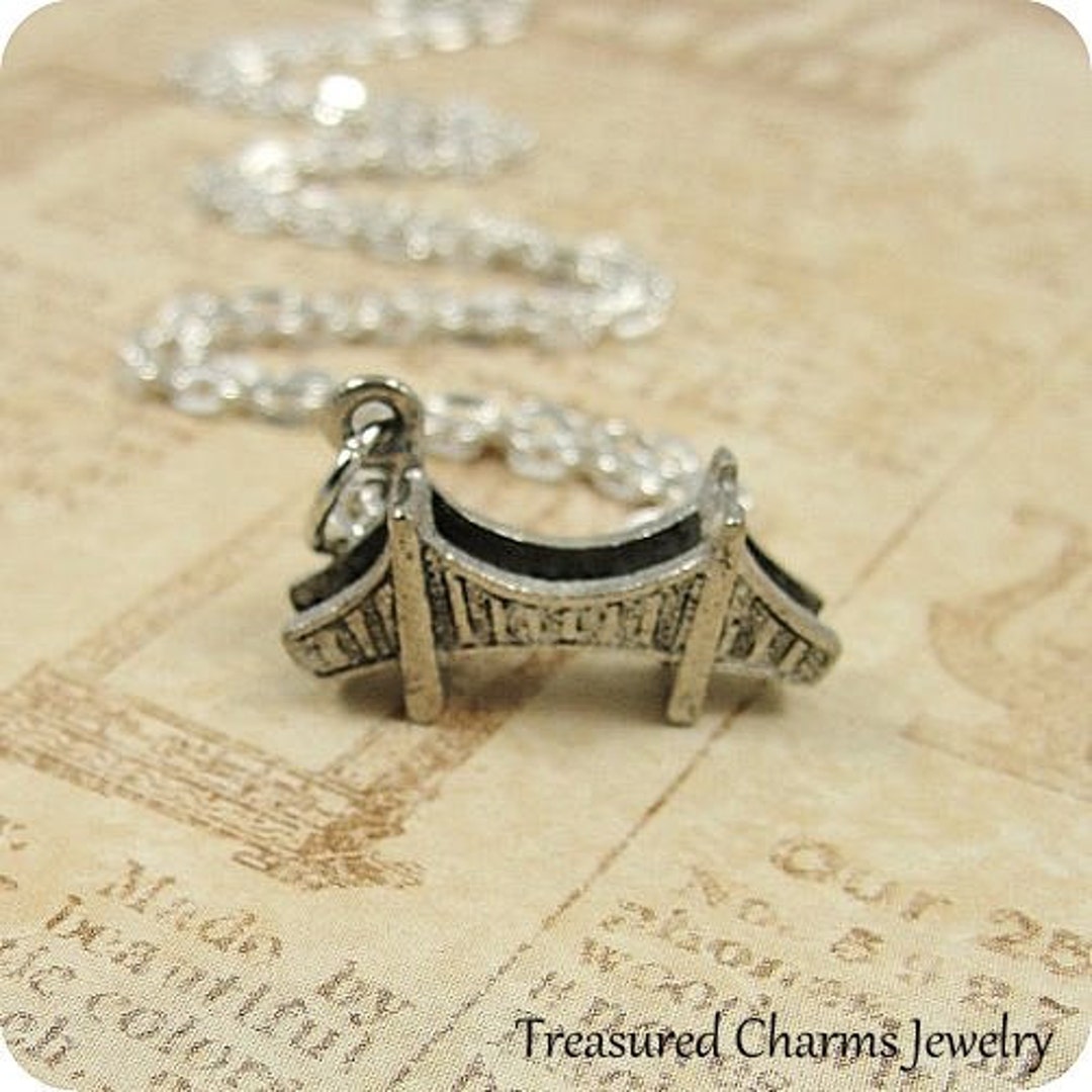 Golden Gate Bridge Necklace, Silver Bridge Charm on a Silver Cable ...