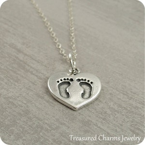 Heart With Baby Feet Necklace, Sterling Silver Baby Footprints Charm on ...
