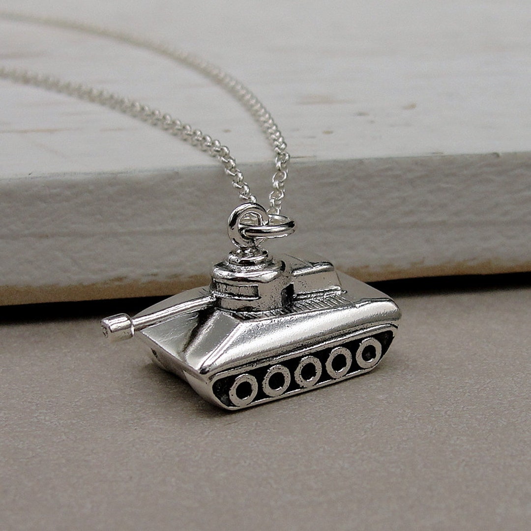 Military Tank Necklace, 925 Sterling Silver 3D Army Tank Charm Necklace ...