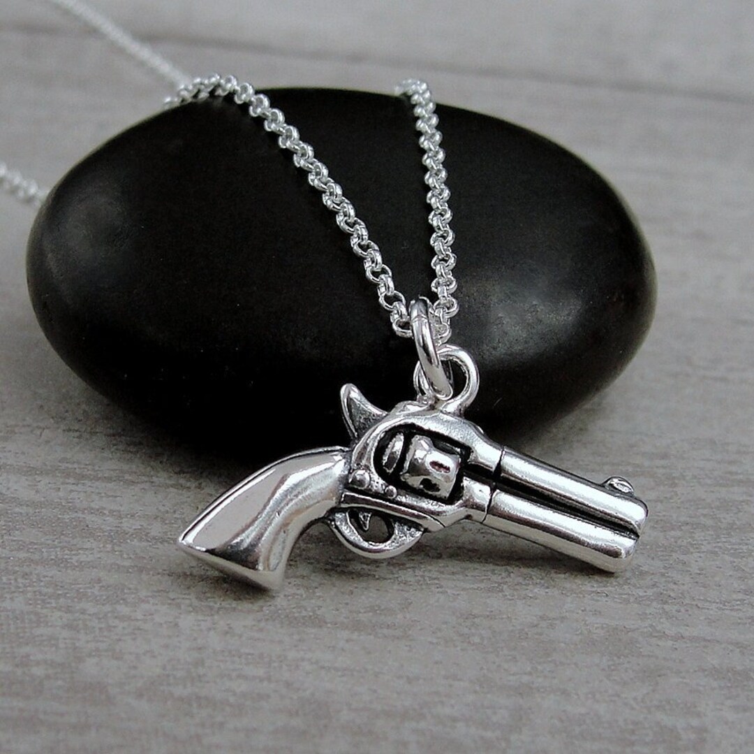 Revolver Necklace, 925 Sterling Silver Pistol Charm on a Silver Cable ...