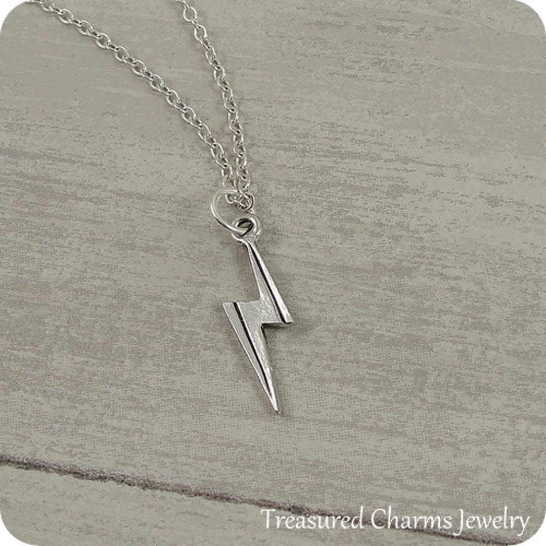 Lightning Bolt Necklace, Silver Plated Lightning Bolt Charm on a Silver ...