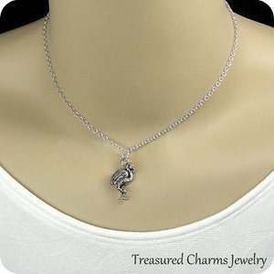 Pink Flamingo Necklace, Silver and Enameled Pink Flamingo Charm on a ...