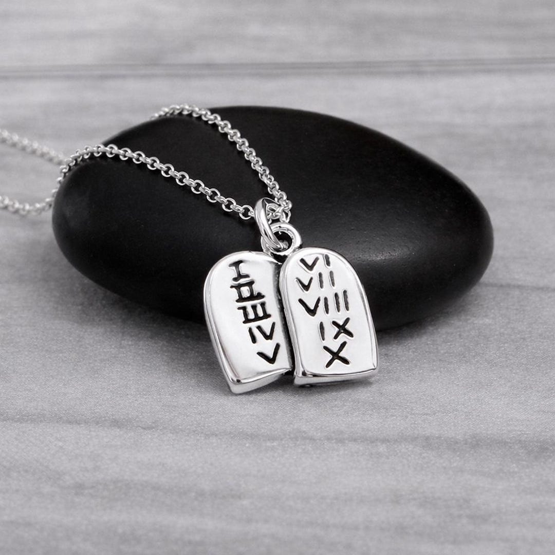 925 Sterling Silver Ten Commandments Necklace, 10 Commandments Charm ...