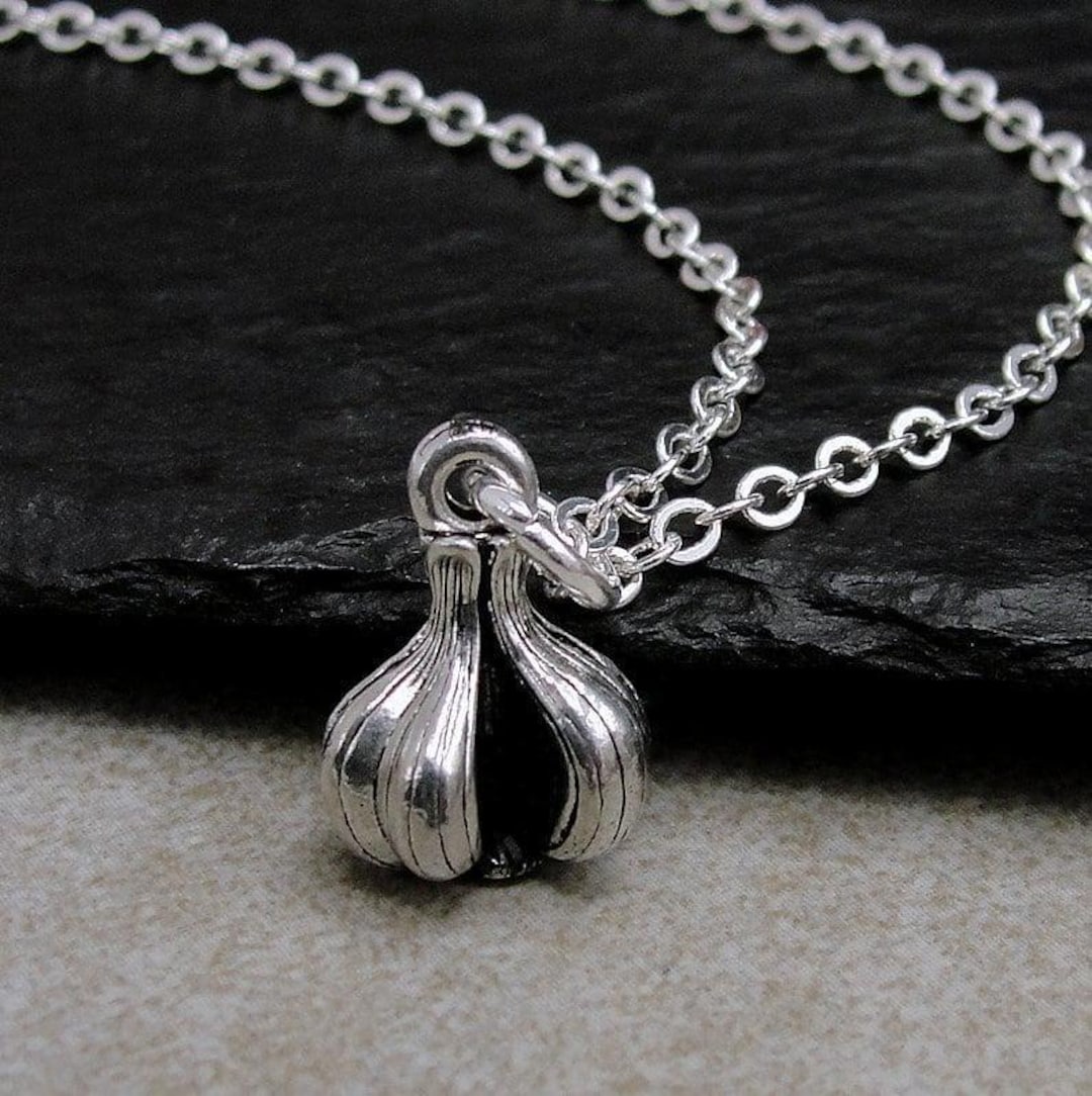 Tiny Garlic Bulb Necklace, Silver Plated 3D Garlic Charm Necklace ...