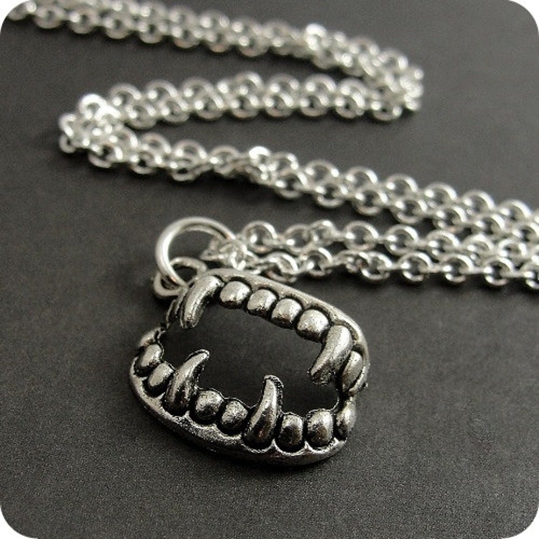 Vampire Fangs Necklace, Silver Vampire Teeth Charm on a Silver Cable ...
