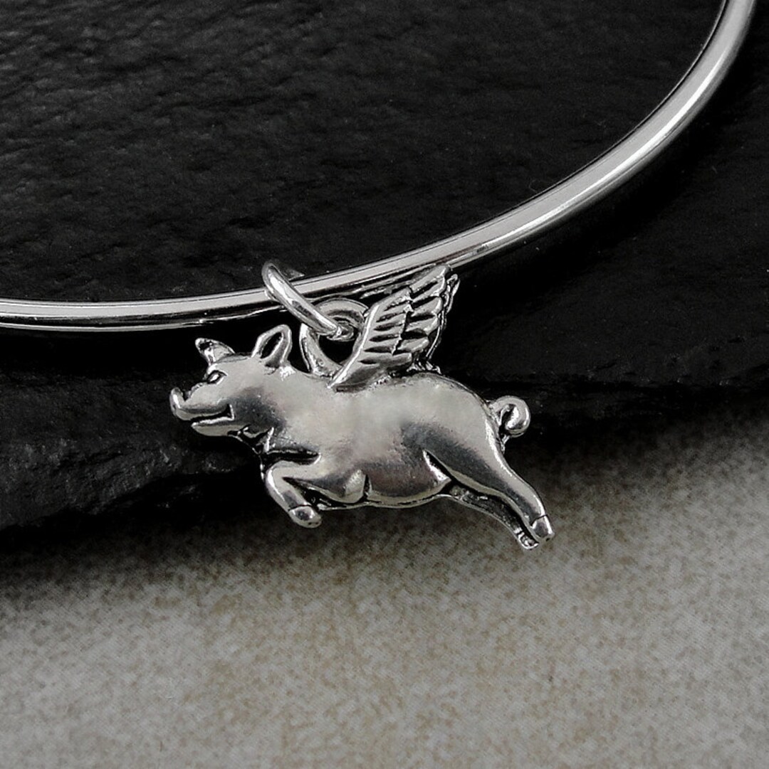 Flying Pig Charm - Silver Plated Flying Winged Pig Charm - Pig With ...