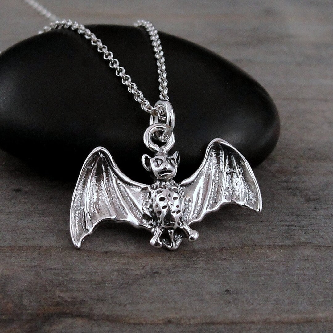 Bat Necklace, 925 Sterling Silver 3D Bat Charm Necklace, Halloween ...