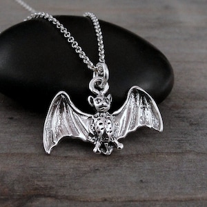 Bat Necklace, 925 Sterling Silver 3D Bat Charm Necklace, Halloween ...