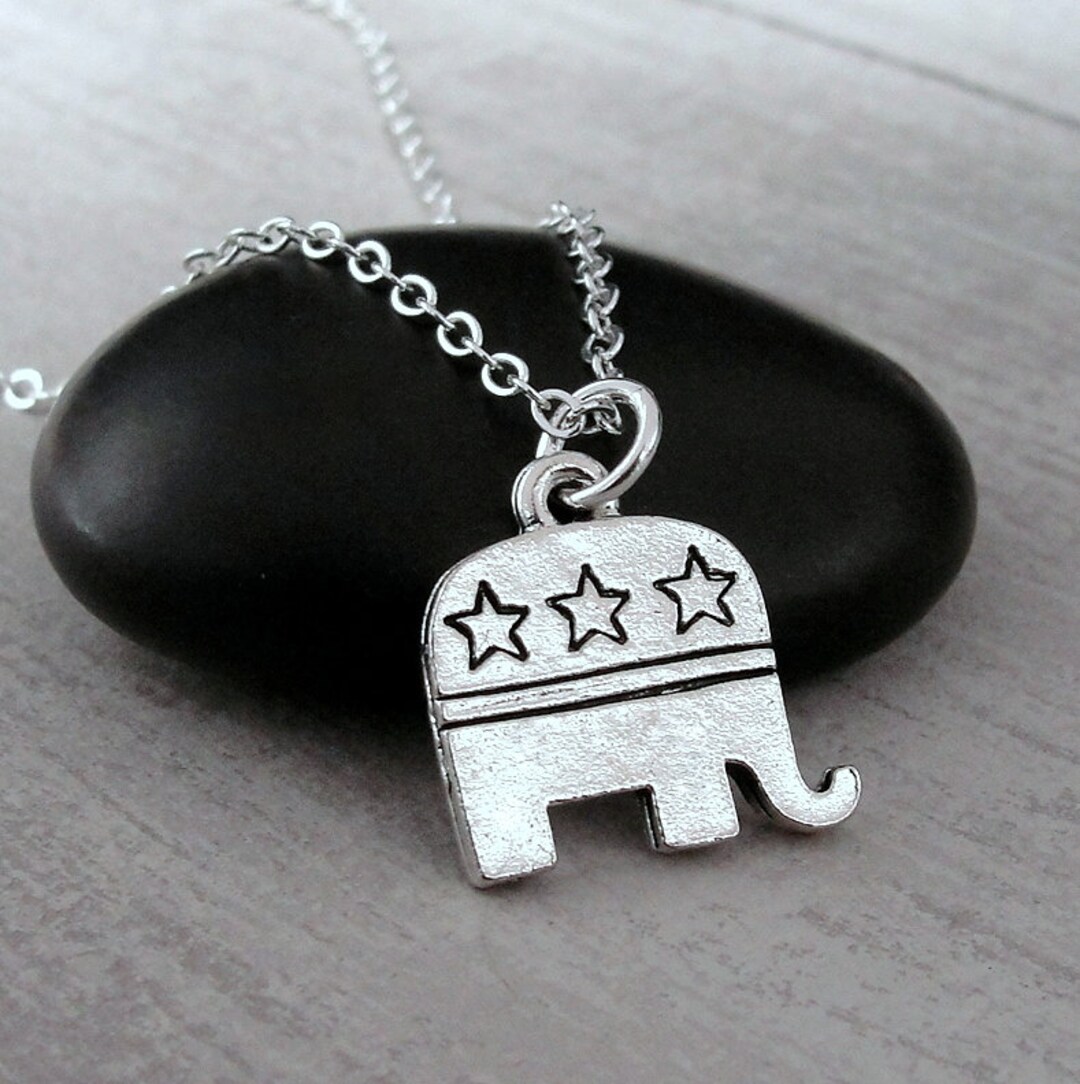 Republican Elephant Necklace, Silver Plated Republican Charm Necklace ...