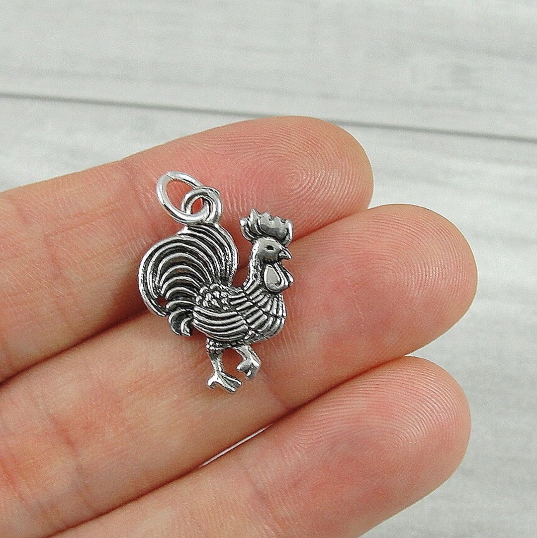 Rooster Charm Silver Plated Rooster Hen Charm Farm Animal Charm for ...