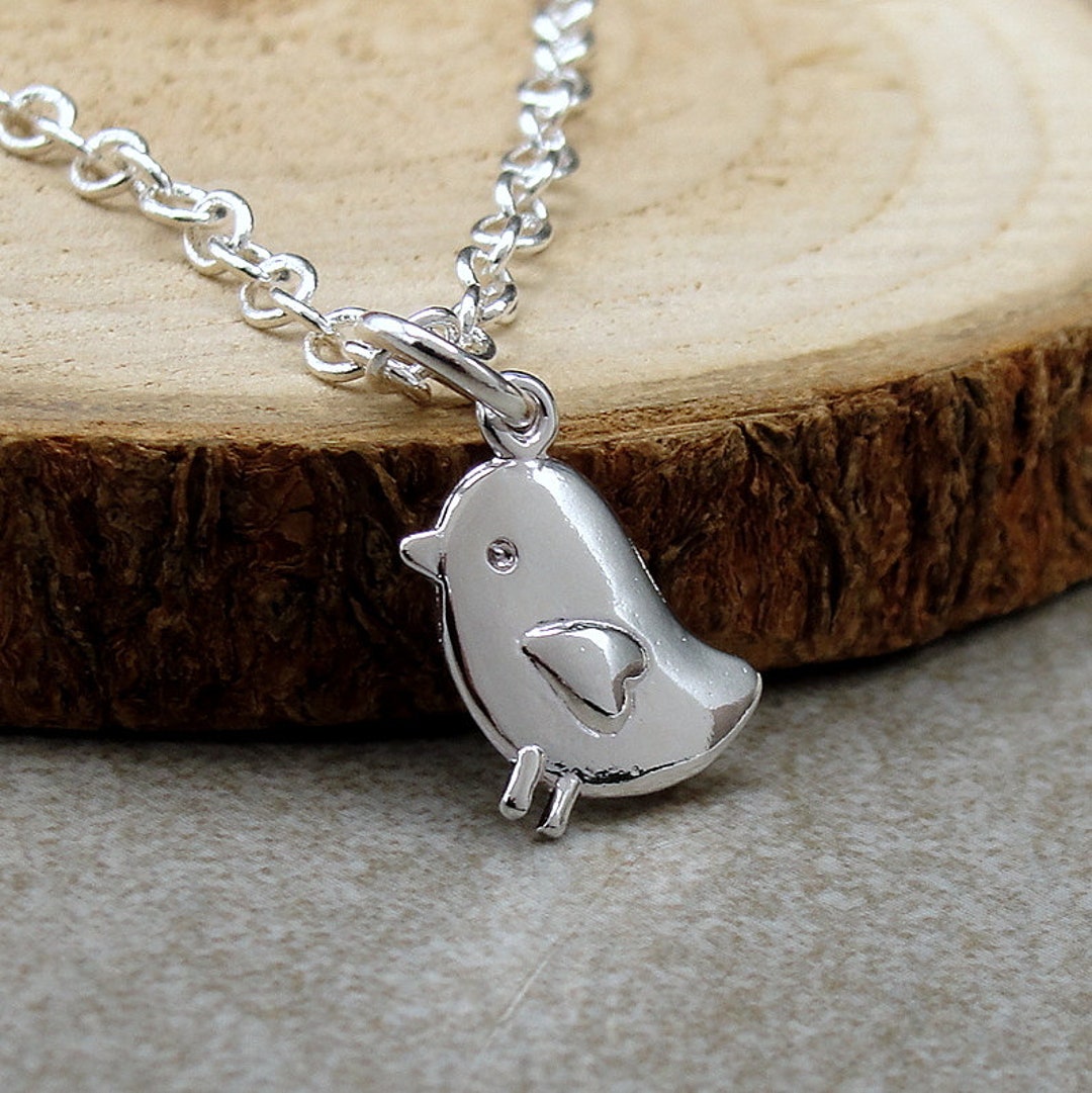 Baby Chick Necklace, Silver Plated Baby Chick Charm Necklace, Sparrow ...