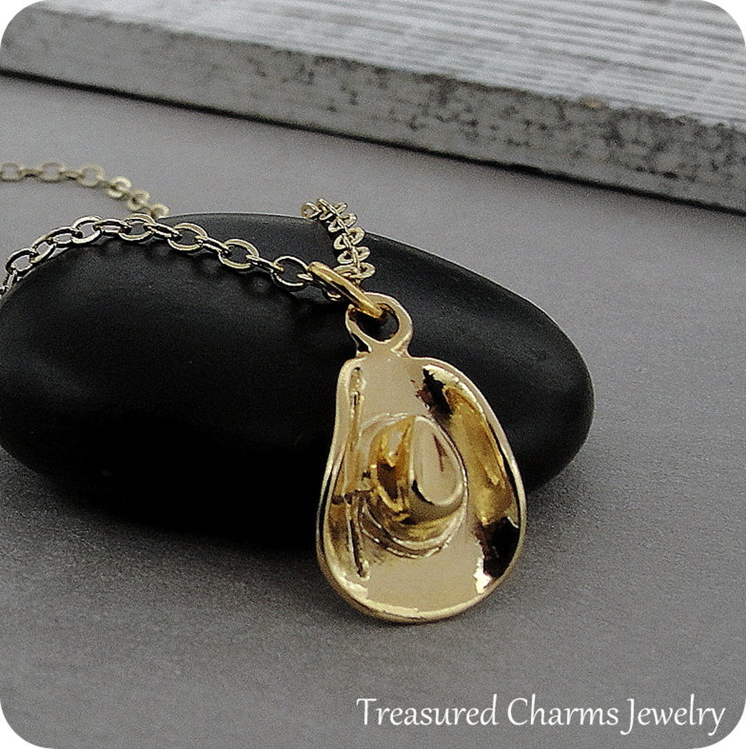 Cowboy Hat Necklace, Gold Plated Cowboy Hat Charm on a Gold Cable Chain ...