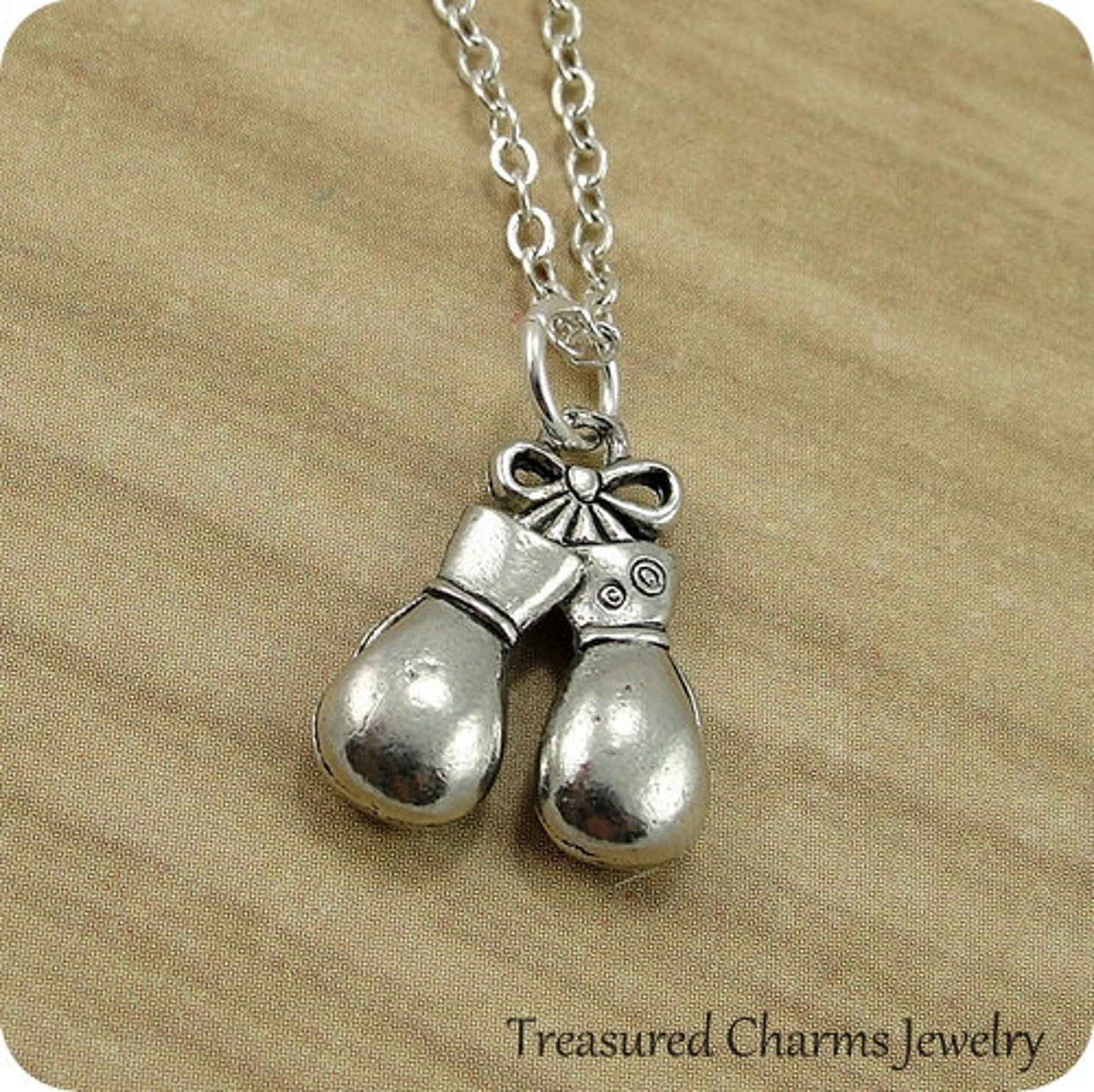 Boxing Gloves Necklace Silver Boxing Gloves Charm on a Silver - Etsy