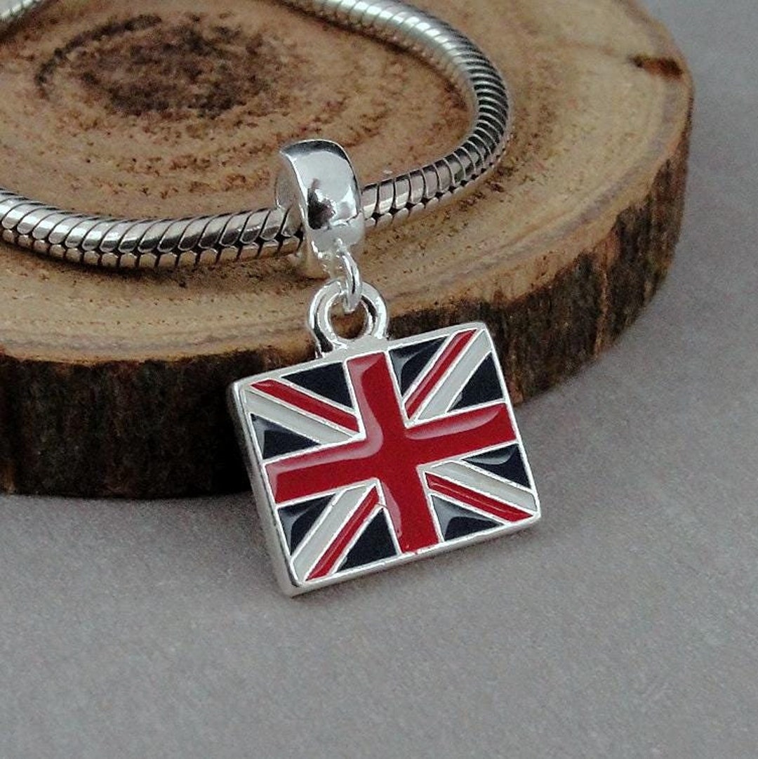 British Flag European Charm, Silver Union Jack Dangle Charm, Union Flag ...