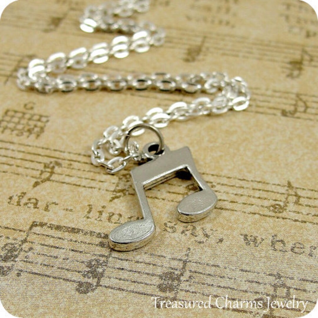 Music Note Necklace Silver Musical Note Charm on a Silver - Etsy