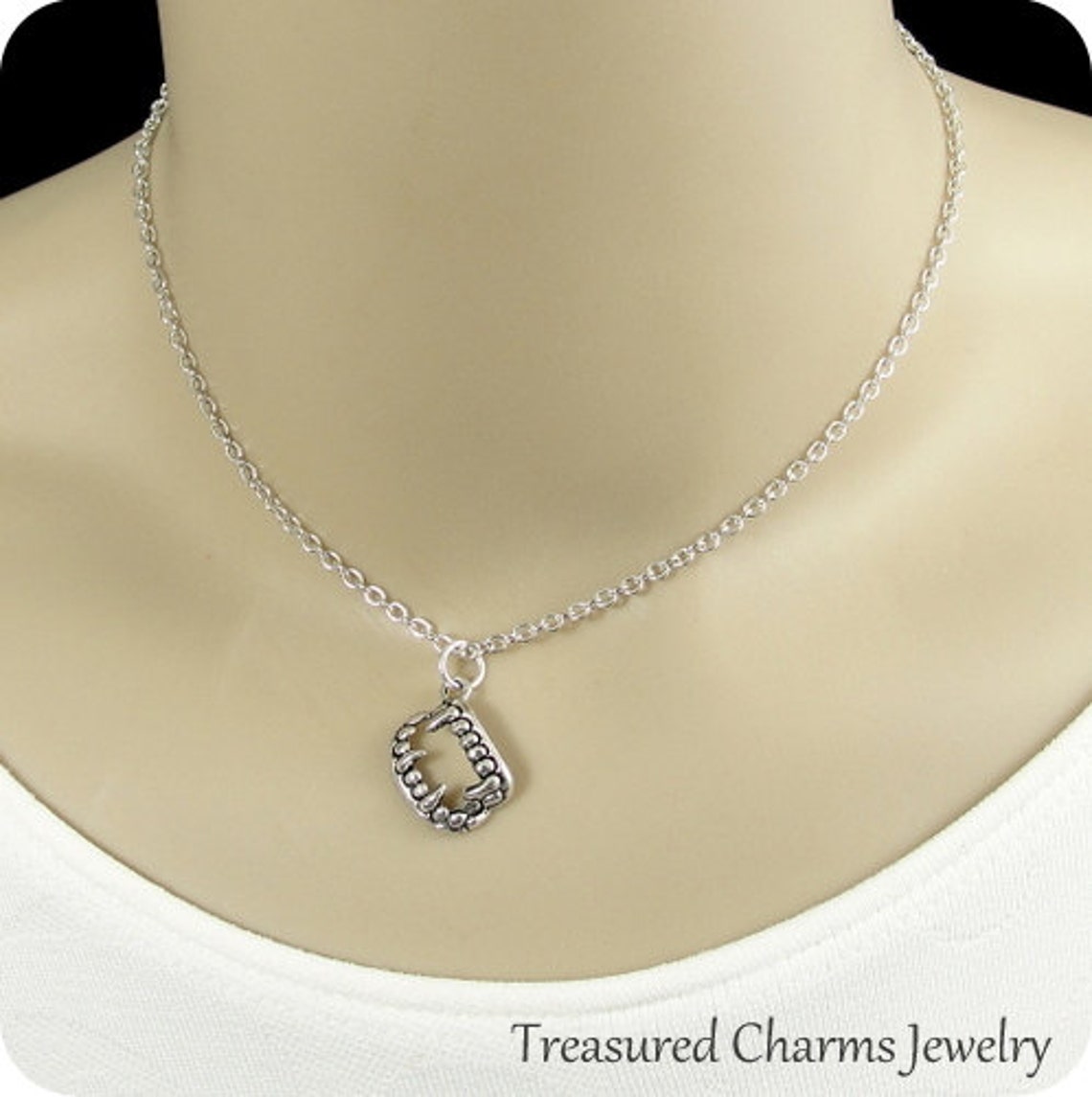 Vampire Fangs Necklace Silver Vampire Teeth Charm on a Silver - Etsy