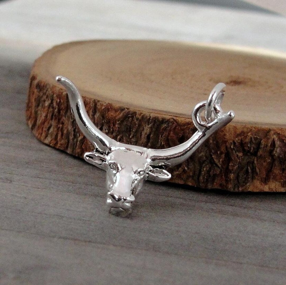 Texs Longhorn Charm, Silver 3D Longhorn Bull Charm for Necklace or ...