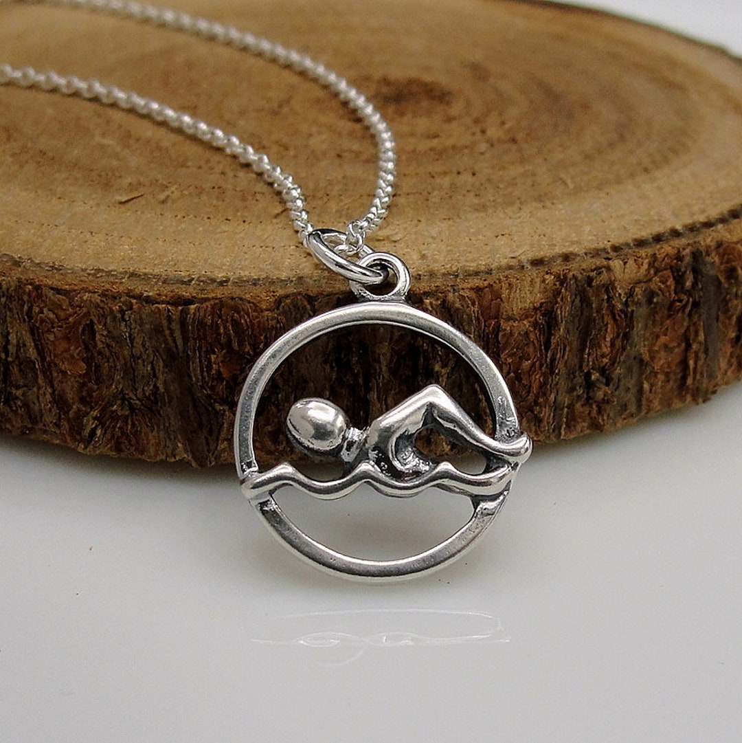 Swimmer Necklace, 925 Sterling Silver Swimmer Charm Necklace, Swimming ...