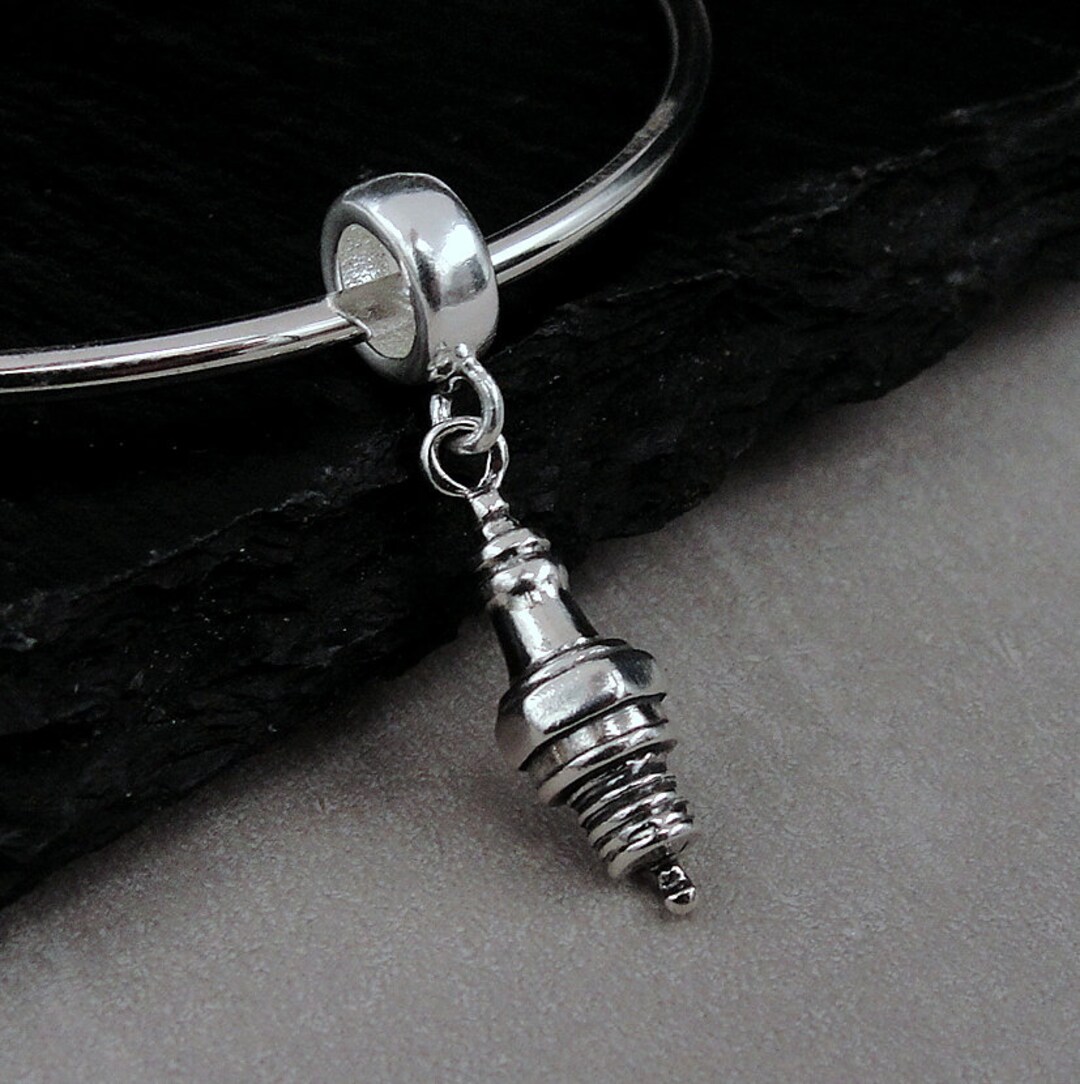 925 Sterling Silver 3D Spark Plug Dangle Bead Charm, Spark Plug Charm ...