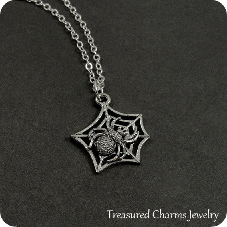 Spider Web Necklace, Silver Spider Web Charm on a Silver Cable Chain - Etsy