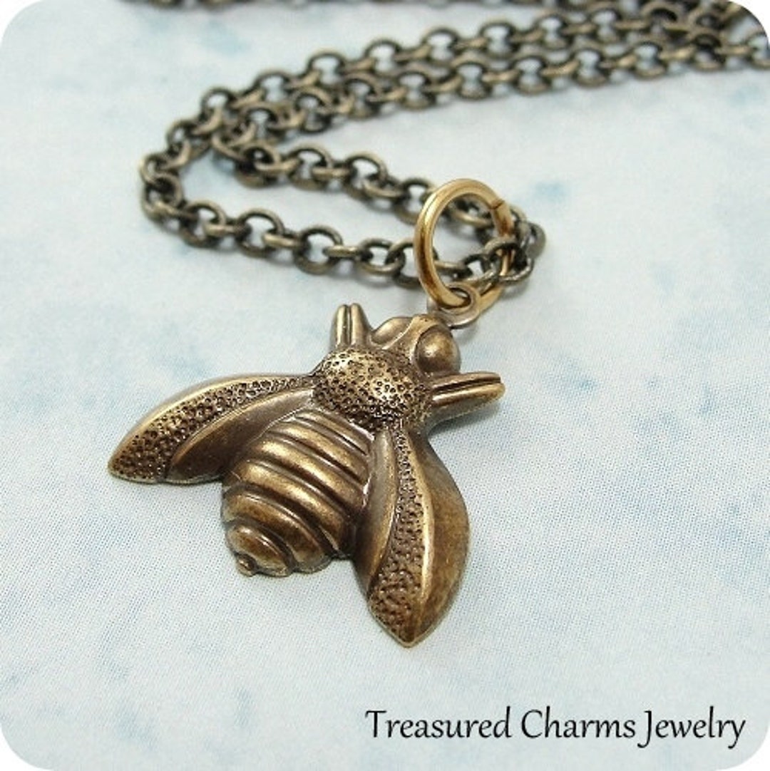 Bumble Bee Necklace, Antique Bronze Bumble Bee Charm on a Bronze Cable ...