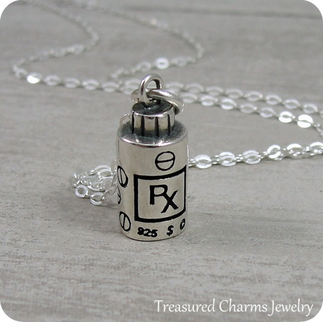 Sterling Silver 3D RX Pill Bottle Necklace Pharmacy RX Charm - Etsy