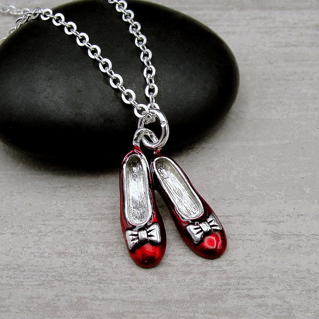 Ruby Red Slippers Necklace, Silver and Red Shoes Charm Necklace, Red ...